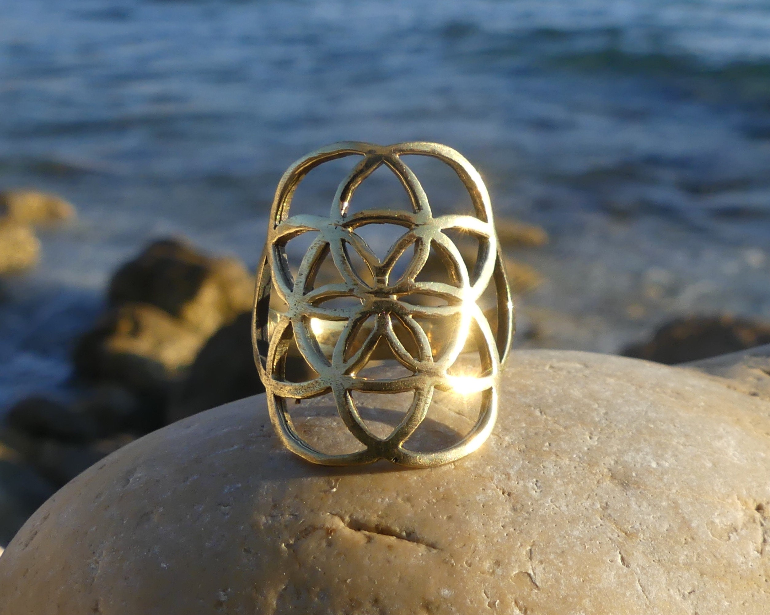 Flower of Life Ring Brass Ring Sacred Ring Symbol Ring - Etsy