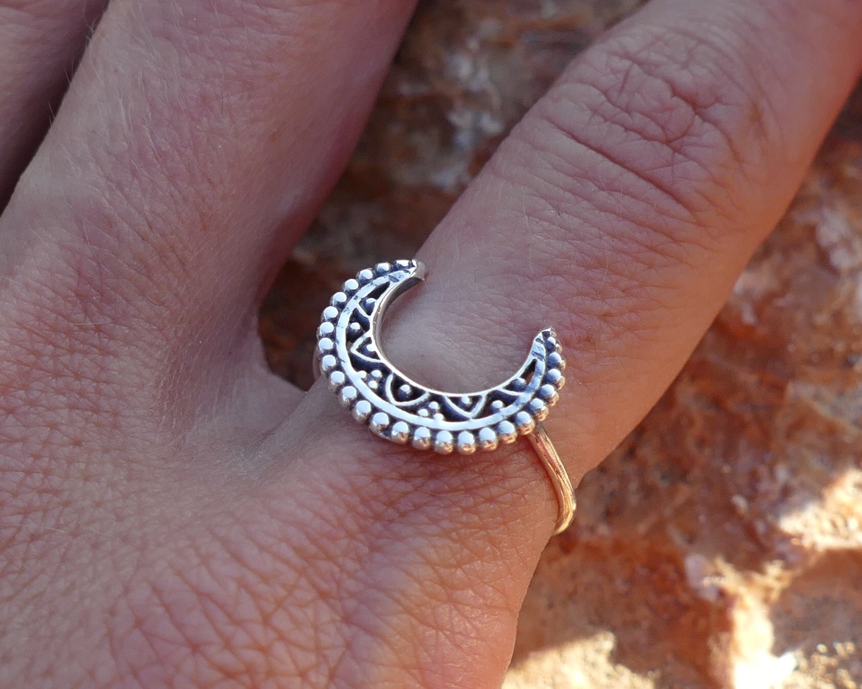 Moon ring moon silver ring moon design sterling silver | Etsy