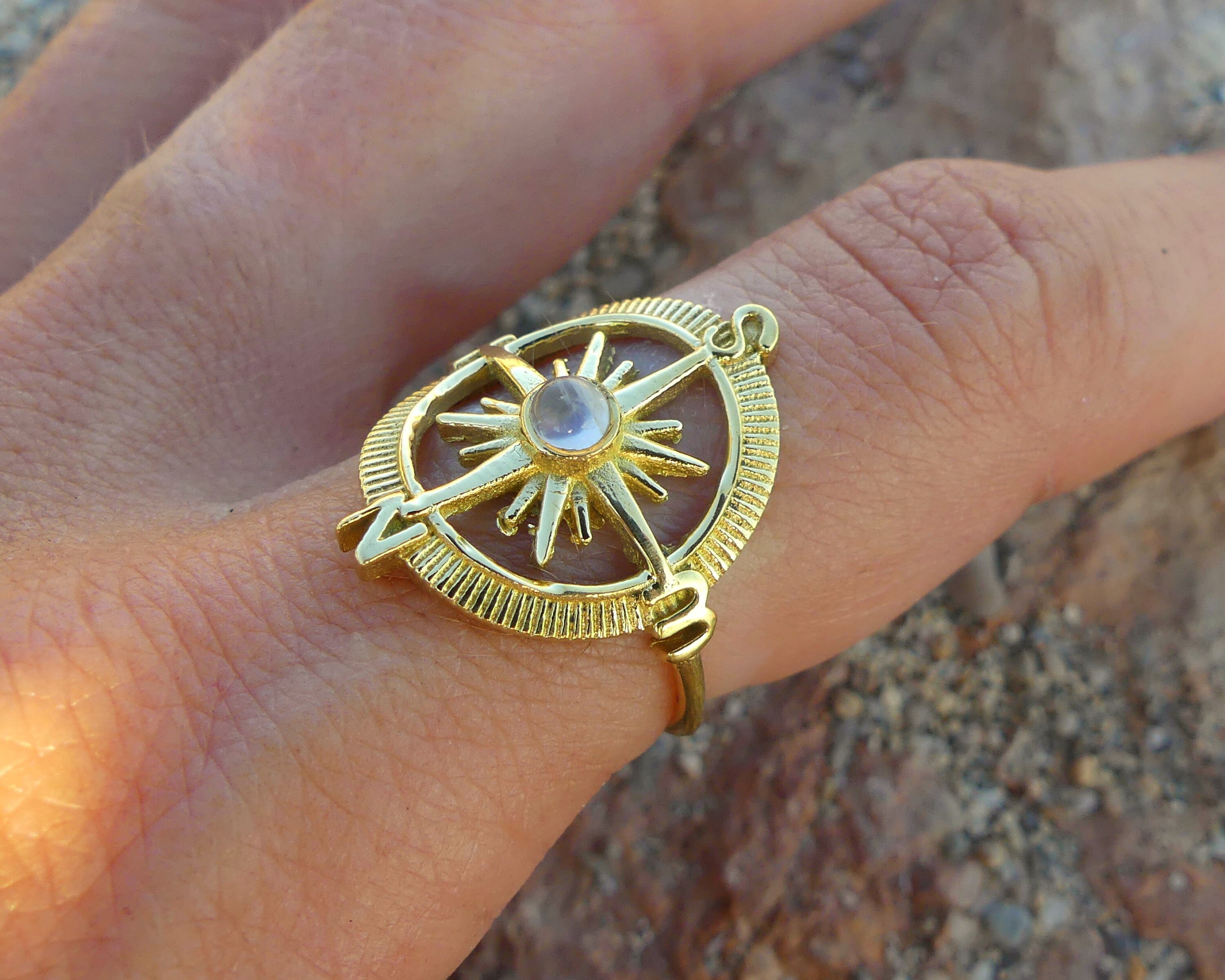 Kompass Ring Goldener Kompass Ring Sterling Messing Ring - Etsy.de
