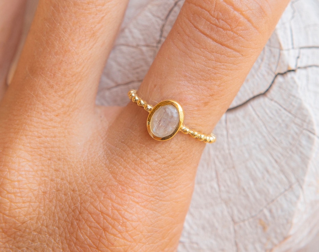 Moon Stone Ring, Gold Moon Stone Ring, Brass Ring With Moon Stone, Moon Gemstone, Moonstone Ring ...