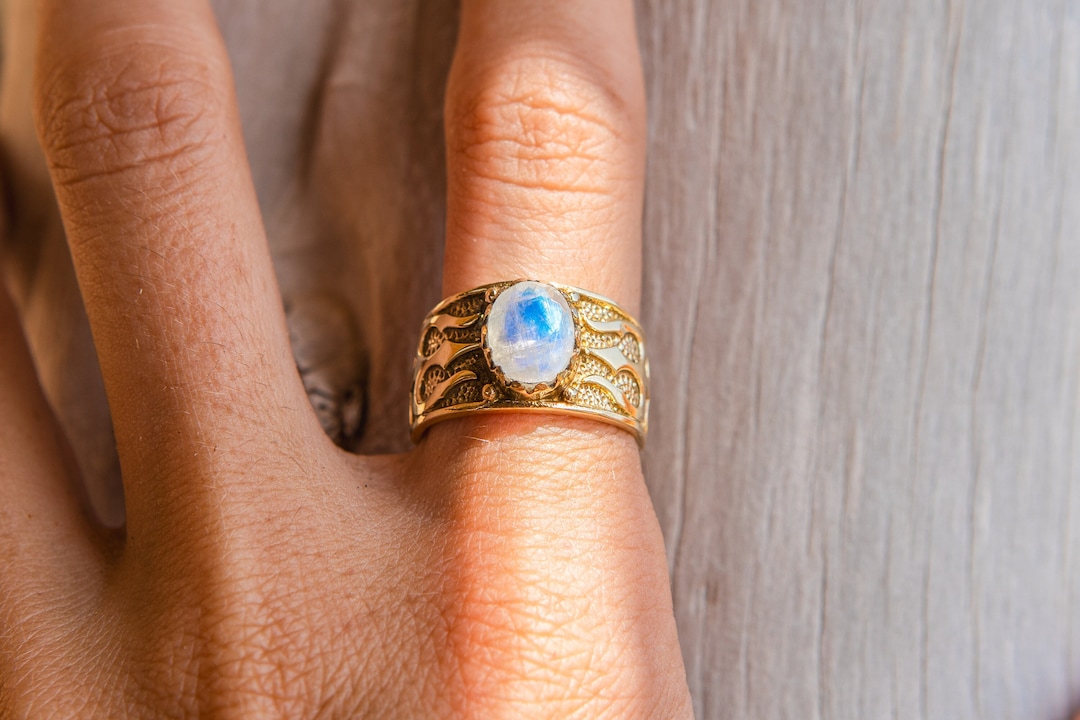 Shiva Ring, Trident Ring, Golden Ring With Trident and Moon Stone, Moon ...