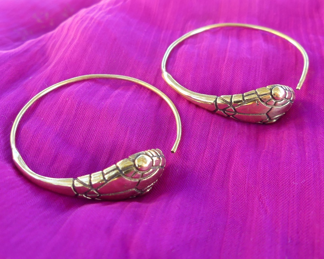 Snake Hoops, Cobra Hoops, Sterling Brass Hoops, Hoops With Snake ...