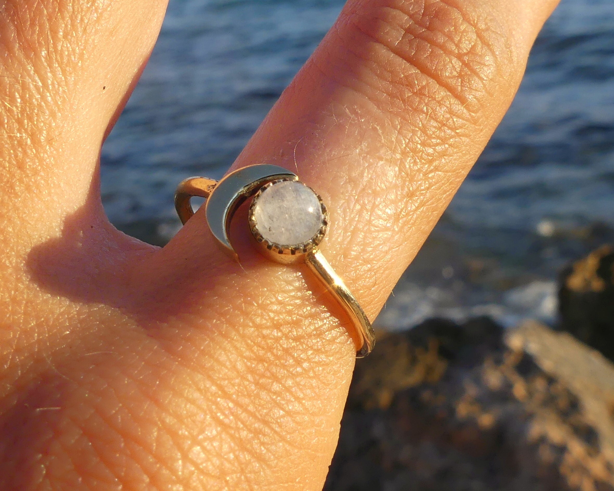 Adjustable moon ring brass ring with moon moon stone ring | Etsy