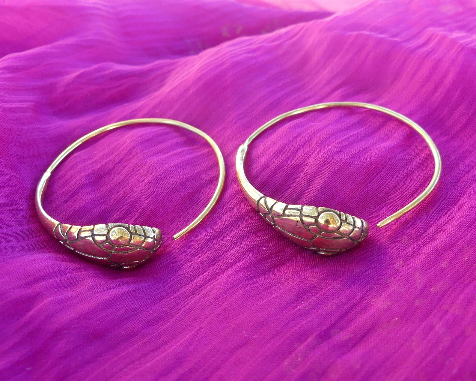 Snake Hoops, Cobra Hoops, Sterling Brass Hoops, Hoops With Snake ...
