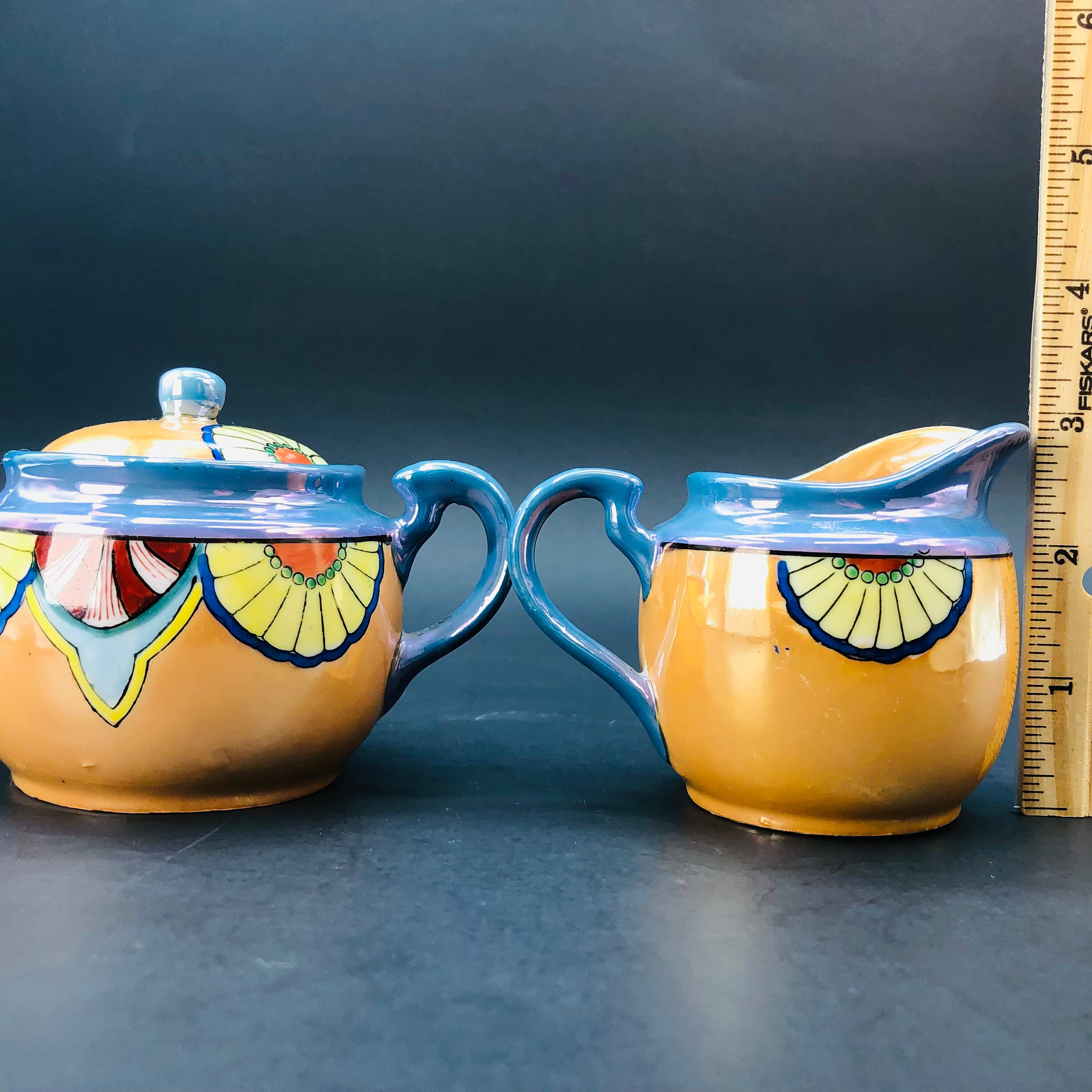 Art Deco Fan Flower Lusterware Creamer Sugar Set, Japan Bone China ...
