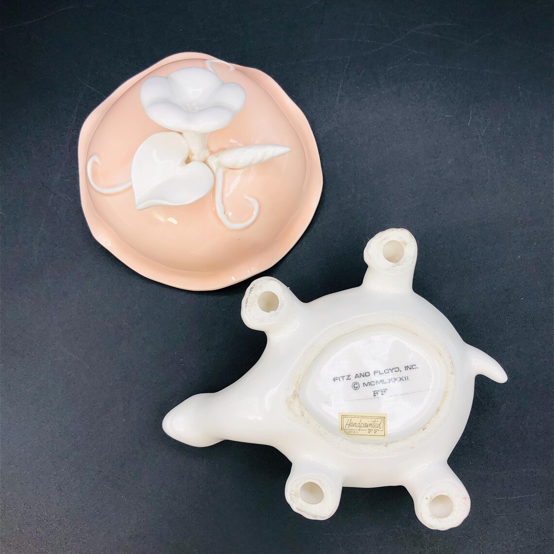 1982 Fitz & Floyd Blush Pink Turtle Trinket Box, Vintage Porcelain ...
