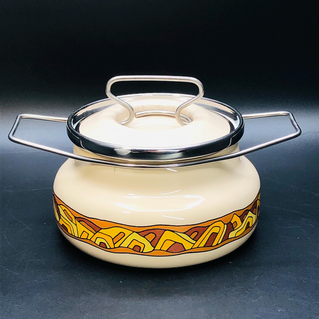 80s Siltal ITALY Beige Enamelware Fondue Pot With Lid by Designer O ...