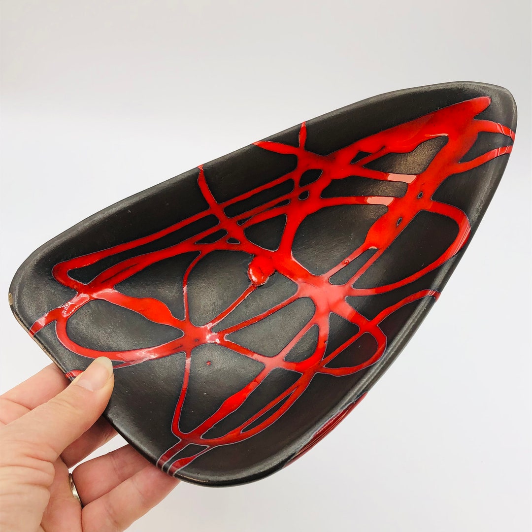 70s Studio Art Quebec Pottery Free Form Bowl, Boho Brown Red Ceramic ...