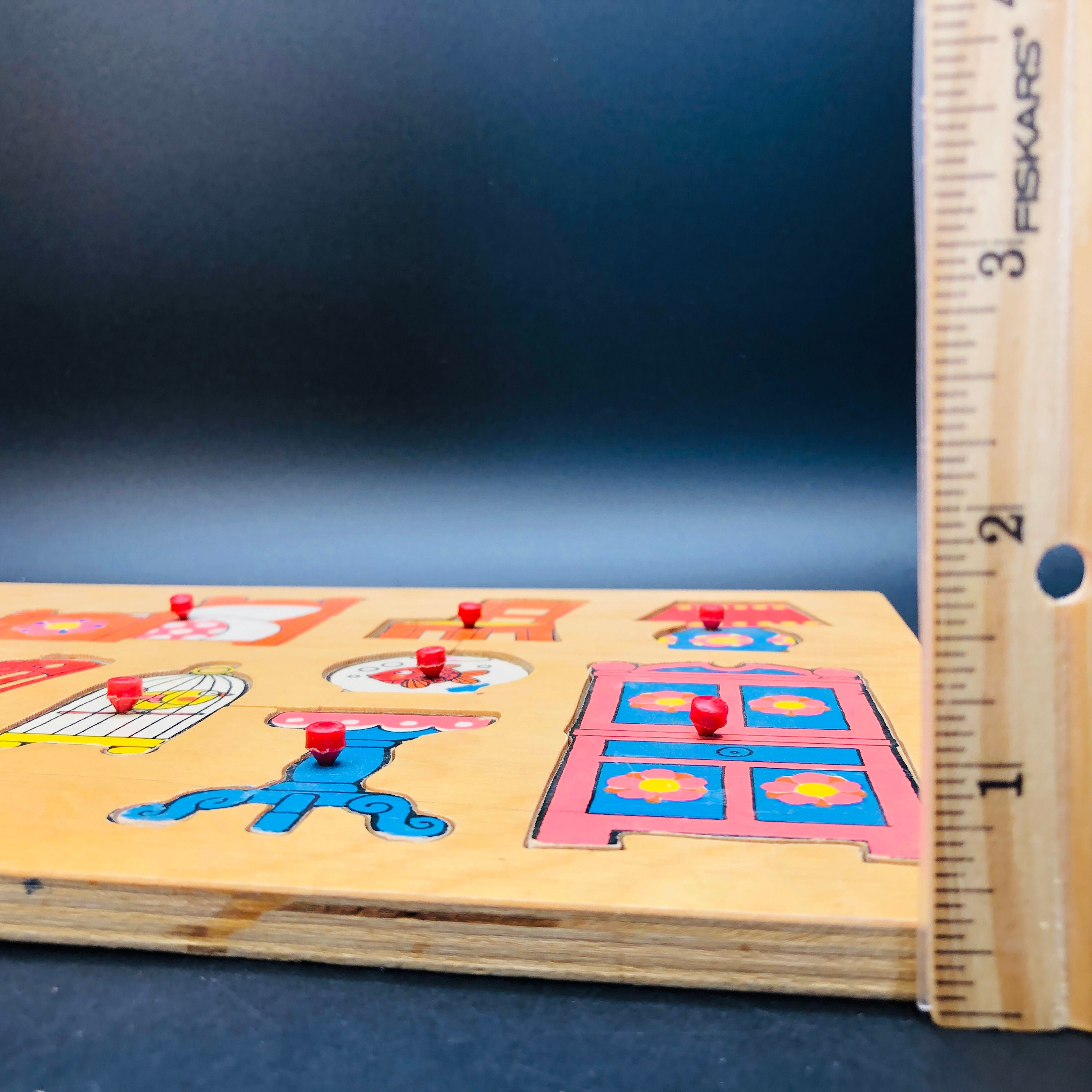70s Simplex Toys Wooden Cutouts Puzzle With Red Peg Knobs, Furniture ...