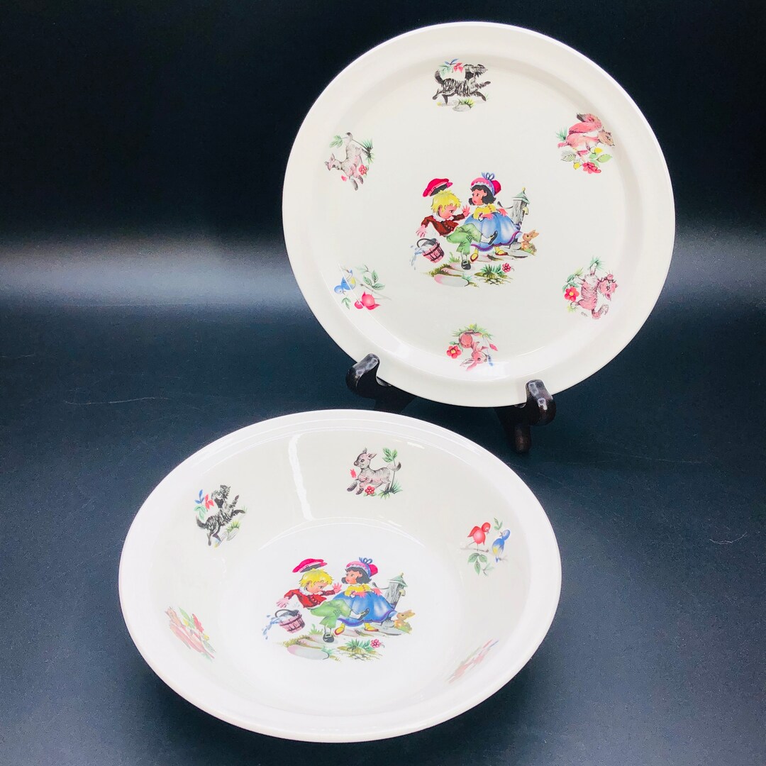 50s ARKLOW Ireland Nursery Rhyme Ironstone Bowl and Plate Child Set ...
