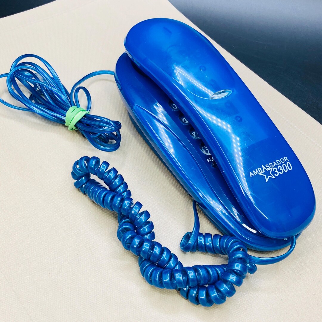 Vintage 90s AMBASSADOR 3300 Neon Blue Translucent Landline Phone ...
