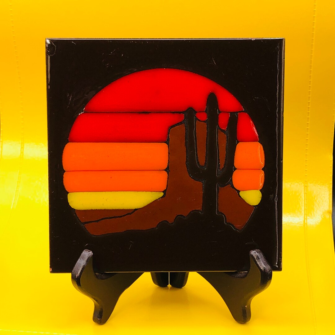 70s Southwestern Cactus Ceramic Tile Trivet Handmade Ceramic - Etsy