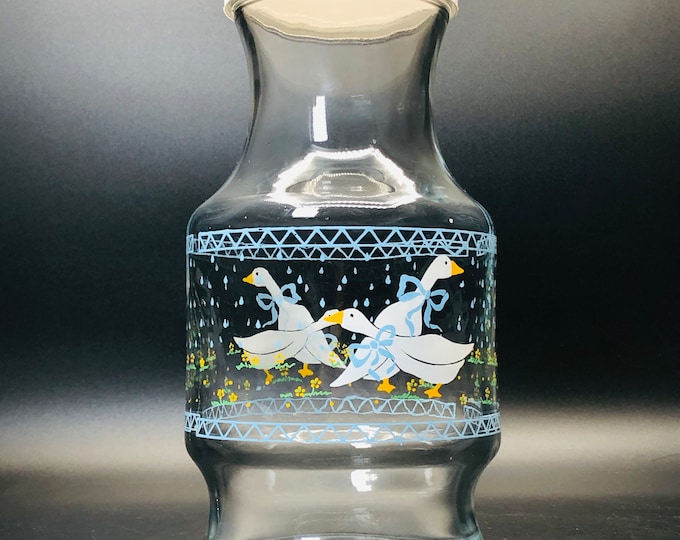 1987 Anchor Hocking Country Geese Juice Carafe With Lid, 80s Blue ...