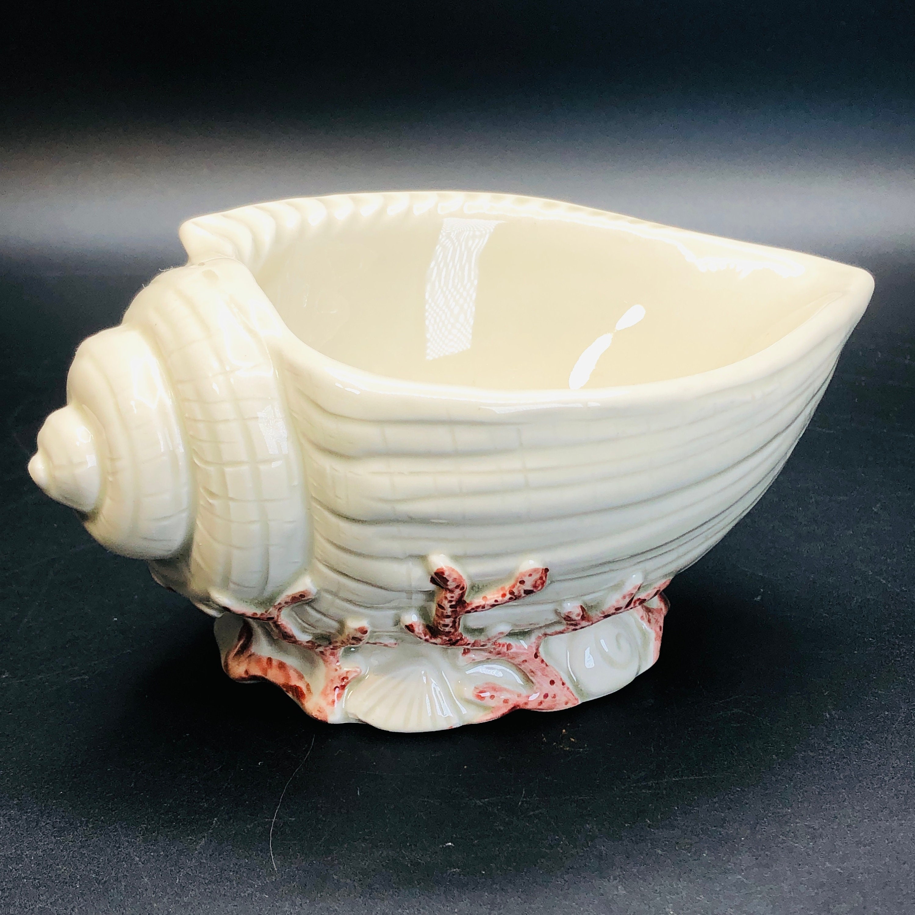1977 Fitz and Floyd OCEANA Open Condiment Dish, Conch Shell Bowl Coral ...