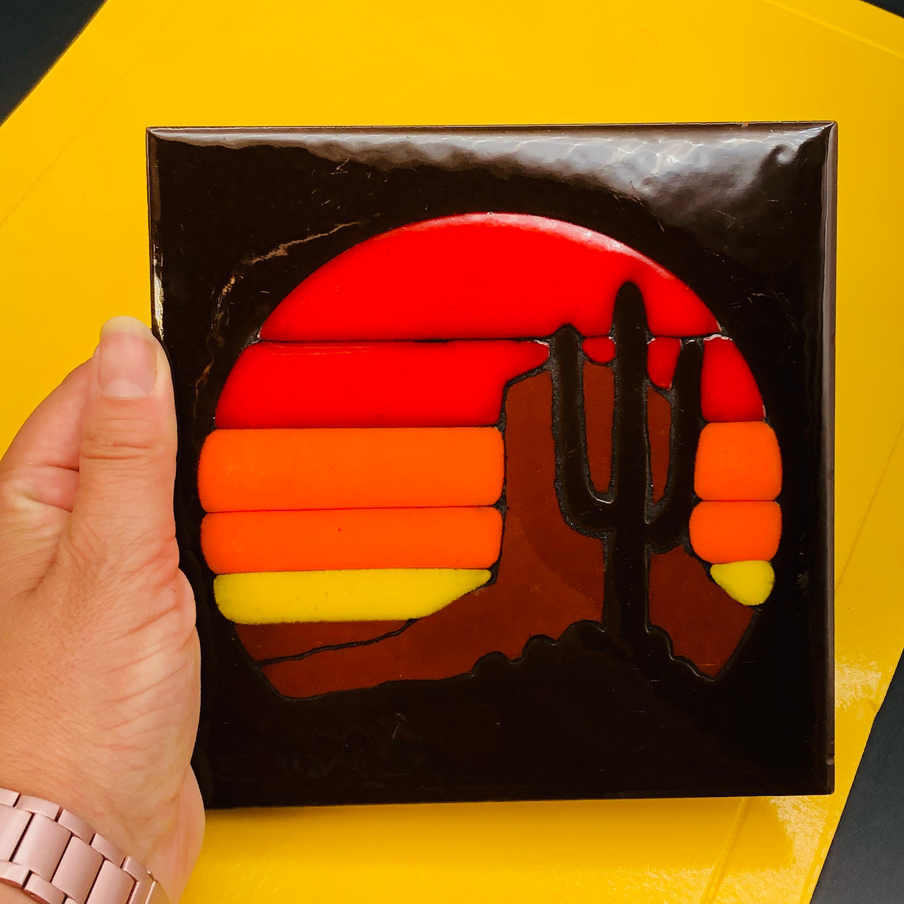 70s Southwestern Cactus Ceramic Tile Trivet Handmade Ceramic - Etsy