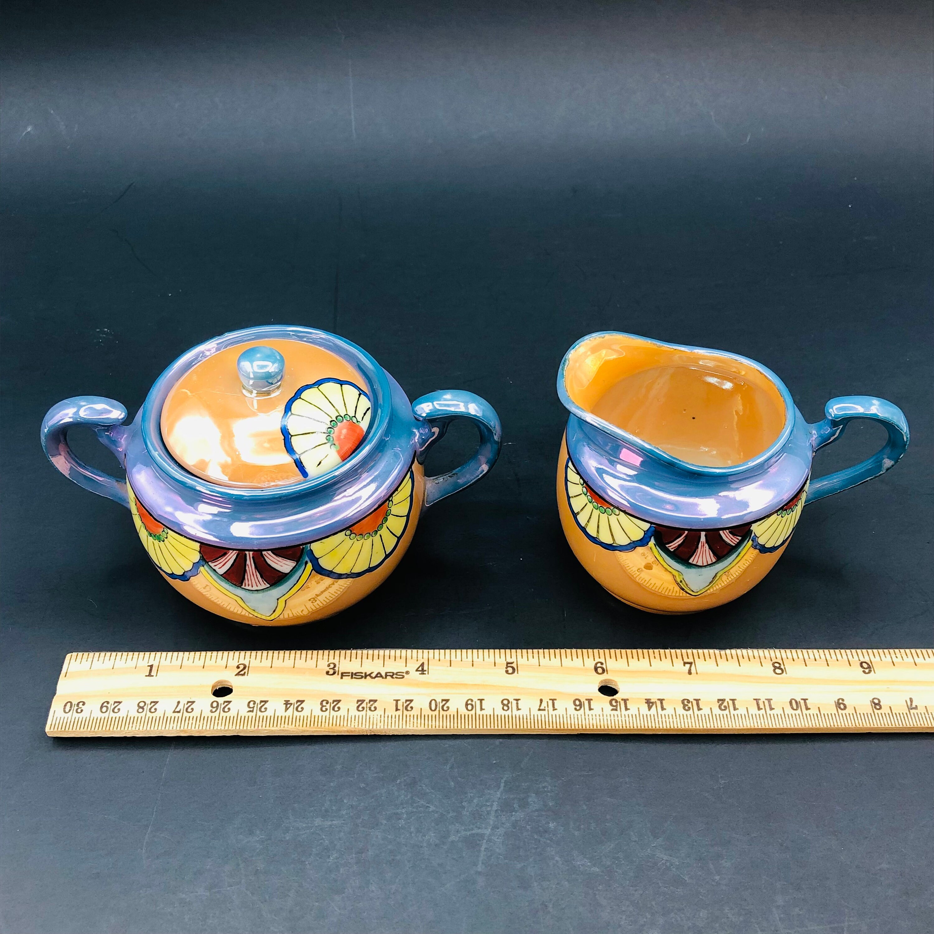 Art Deco Fan Flower Lusterware Creamer Sugar Set, Japan Bone China ...