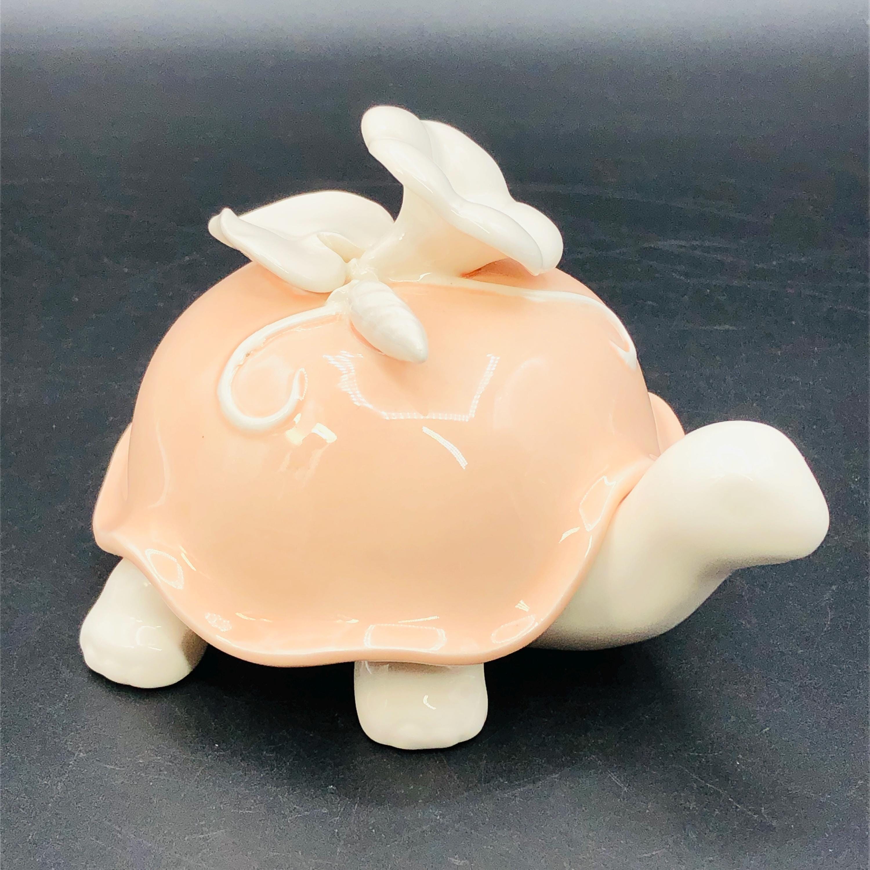 1982 Fitz & Floyd Blush Pink Turtle Trinket Box, Vintage Porcelain ...
