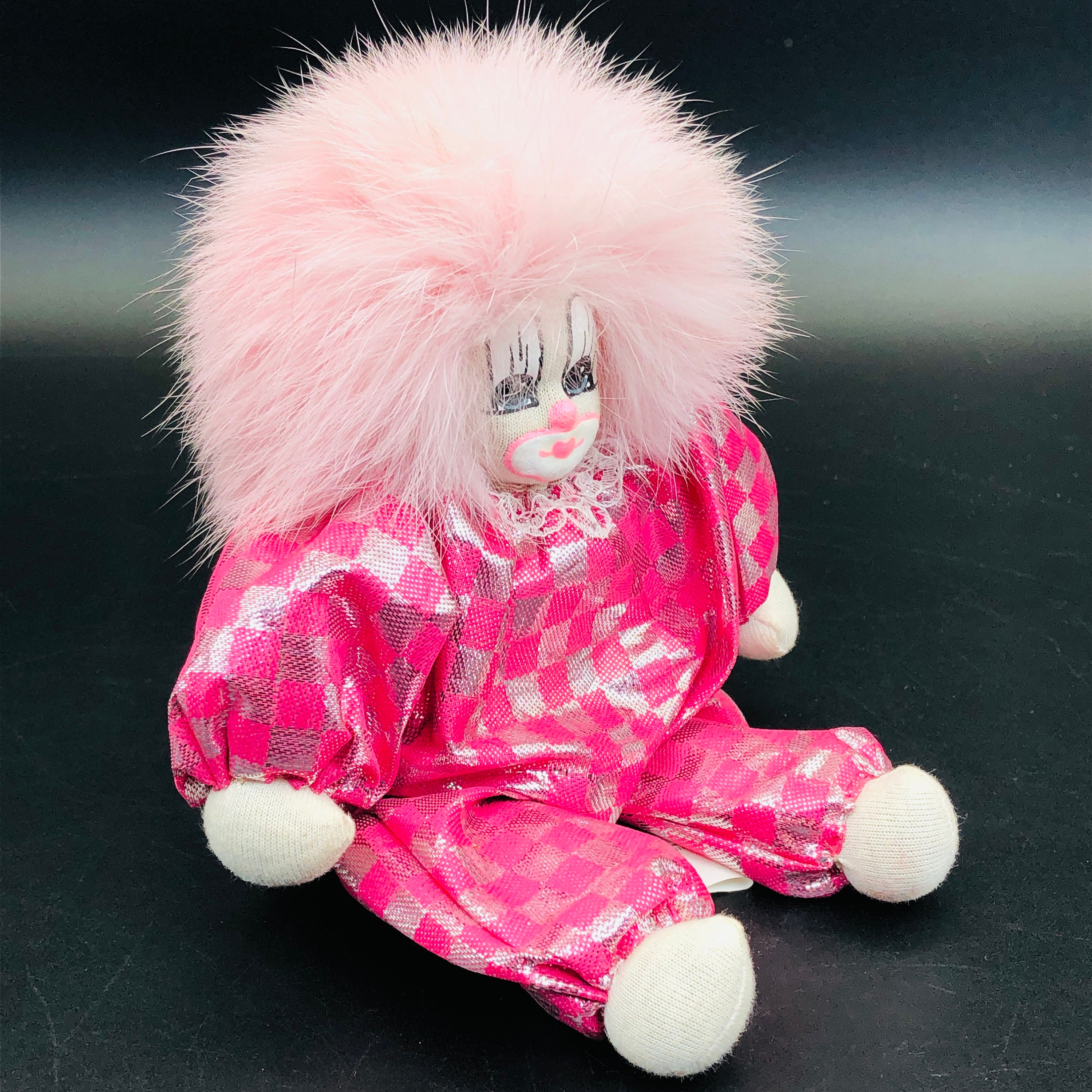 Vintage Q-tee-clown 1987, Cotton Candy Pink Fluffy Hair, Pink Make up ...