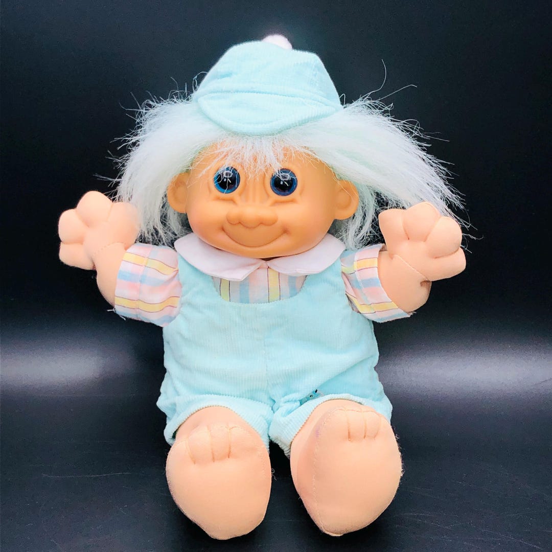 90s Russ Berrie Troll Kidz 12" Doll SPARKY #2320, Aqua Blue Fluffy Hair ...