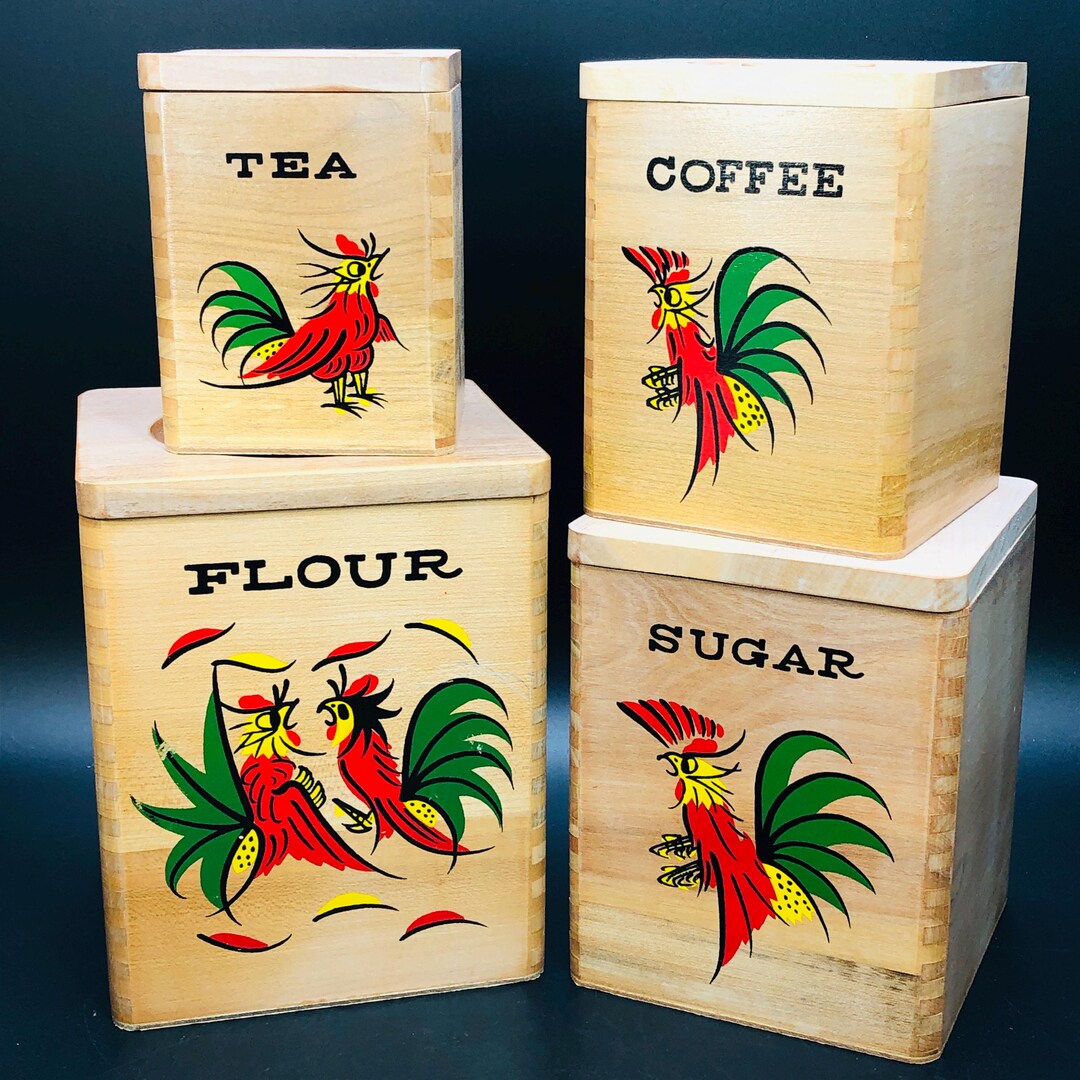 Napco Fighting Roosters Canister Set, 50s Flour-sugar-coffee-tea ...