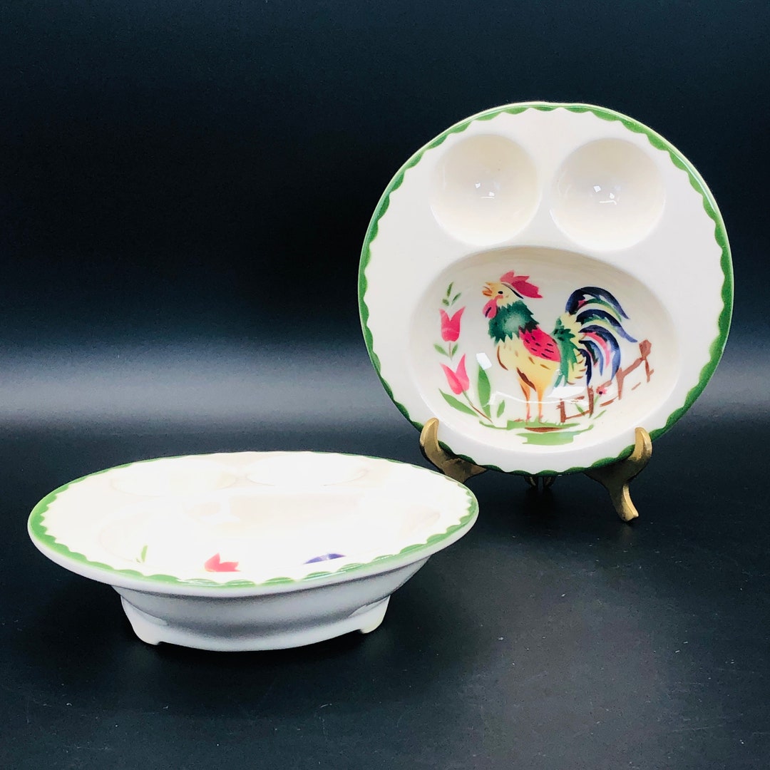 1940 Cardinal China Double Egg Rooster Bowls PAIR Vintage Divided ...