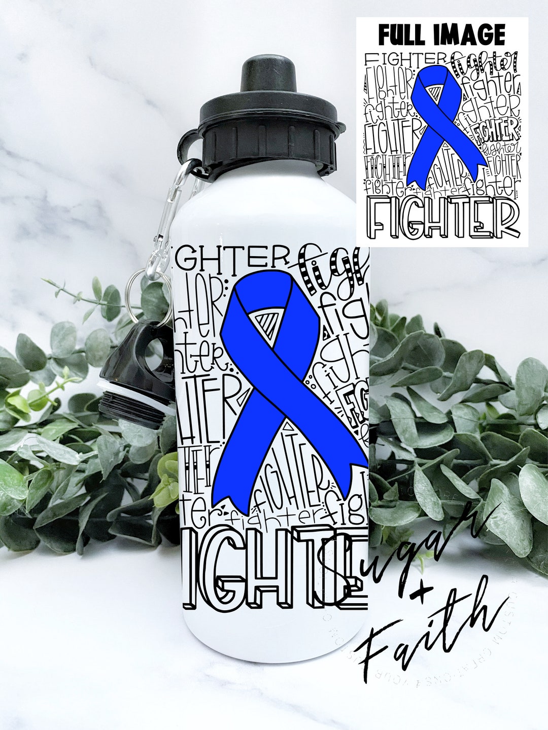 Colon Cancer Water Bottle | Cancer Fighter | Blue Ribbon Awareness ...