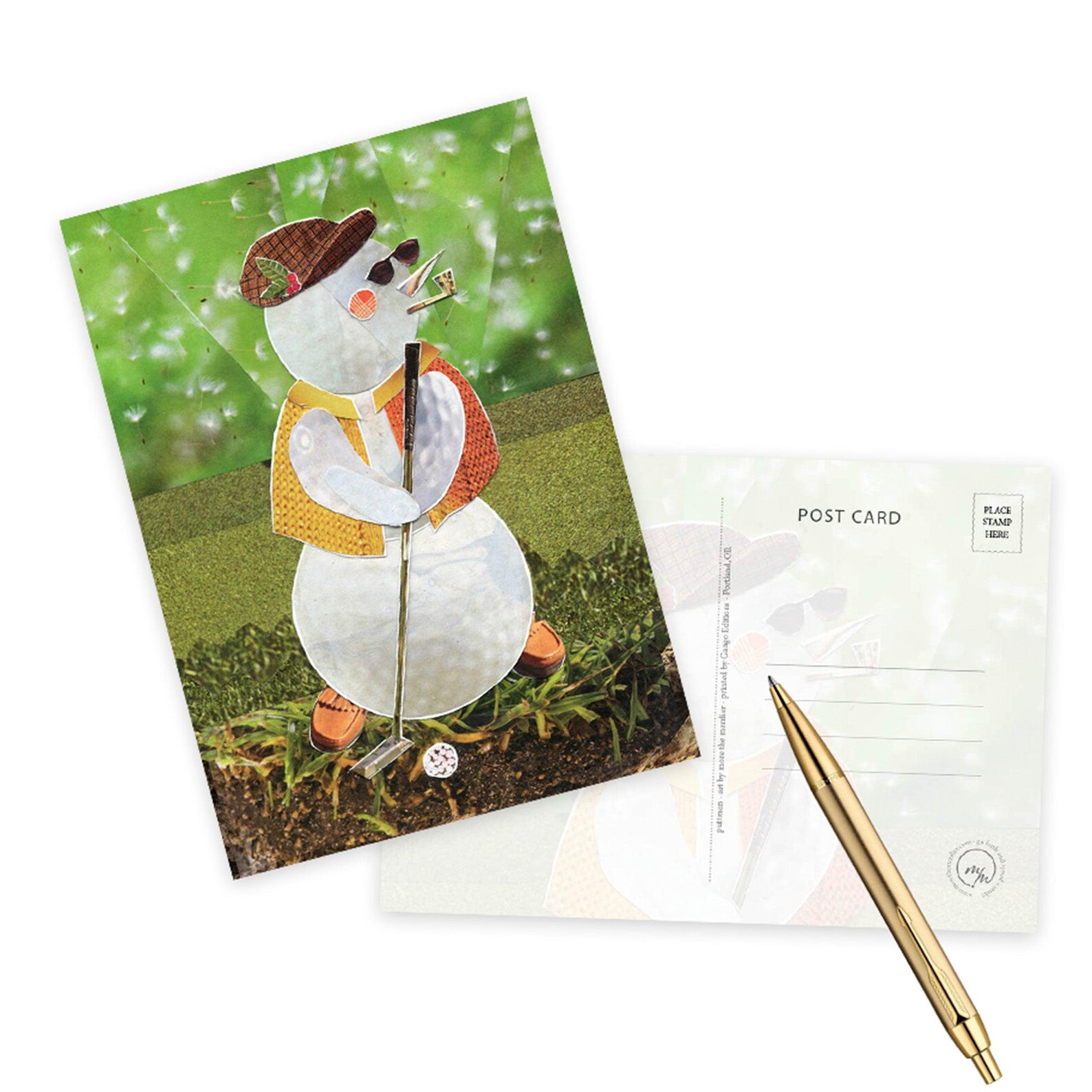 Golfing Snowman Greeting Card – Recycled Magazine Collage Art - Etsy