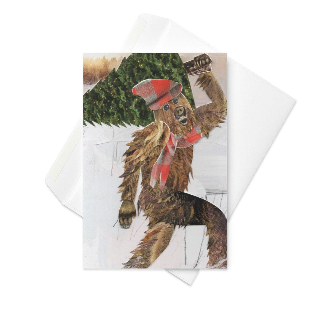 Bigfoot Holiday Card | Handmade Collage Christmas Greeting - Etsy