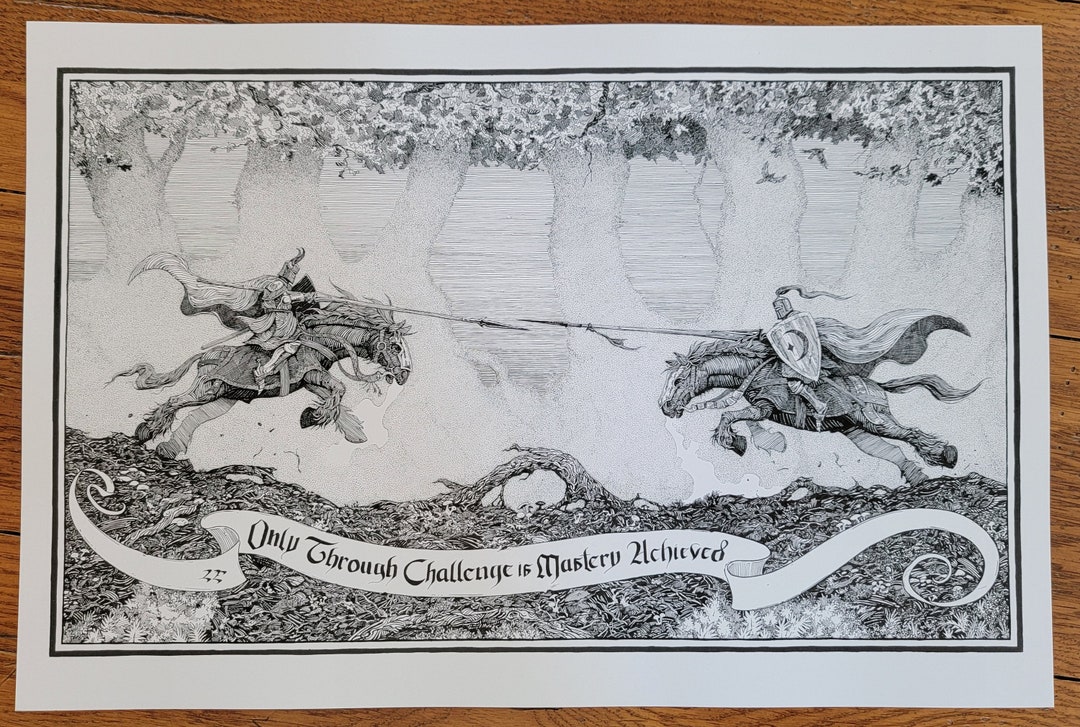 Ink Drawing Print 'mastery' , Jousting Knights - Etsy