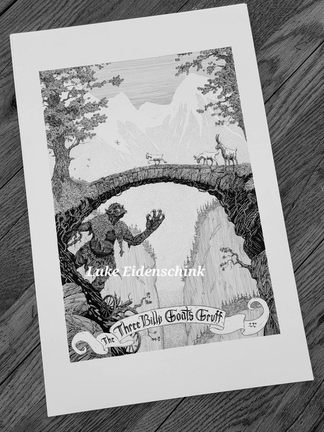 Three Billy Goats Gruff Pen and Ink Fantasy Fairytale Print - Etsy