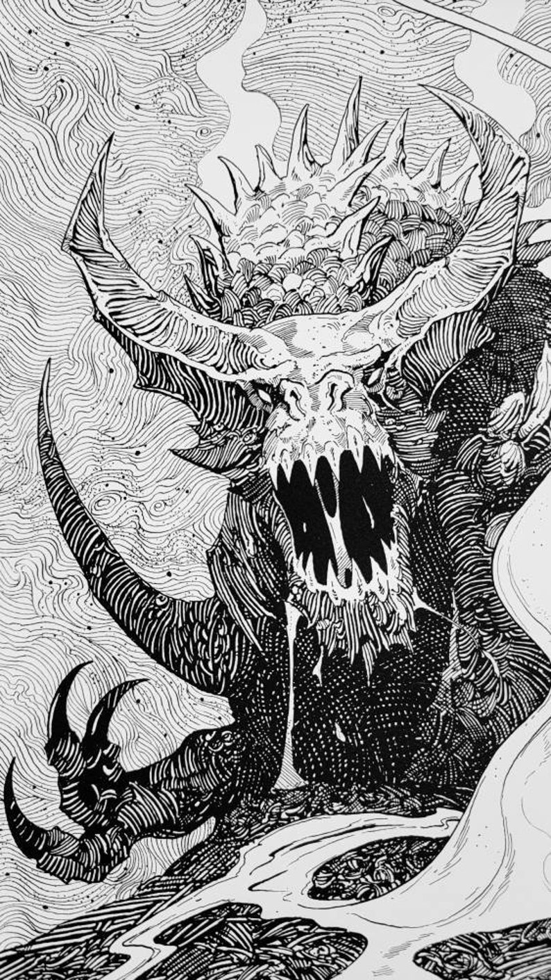 Tarrasque Ink Fantasy Drawing Art Print - Etsy