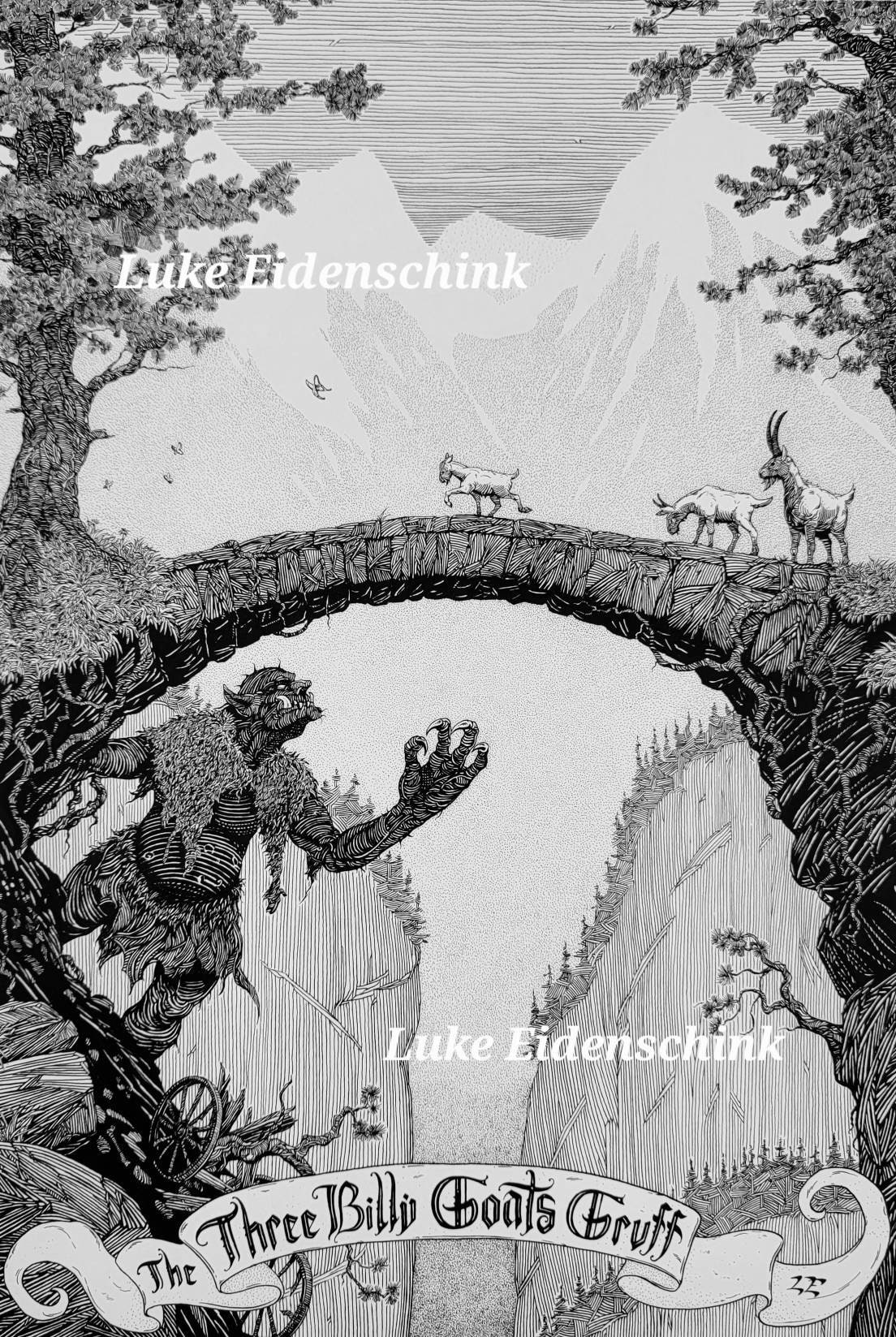 Three Billy Goats Gruff Pen and Ink Fantasy Fairytale Print - Etsy