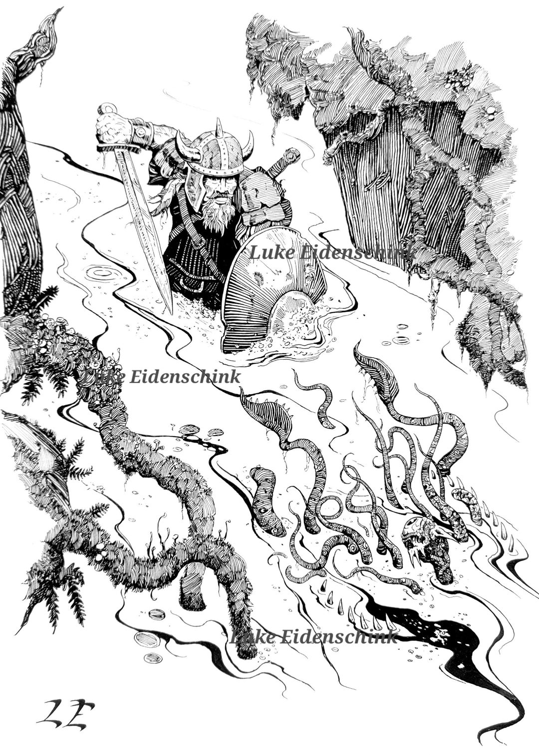 Print the Lurker Pen and Ink , Fantasy , Dungeons and Dragons - Etsy
