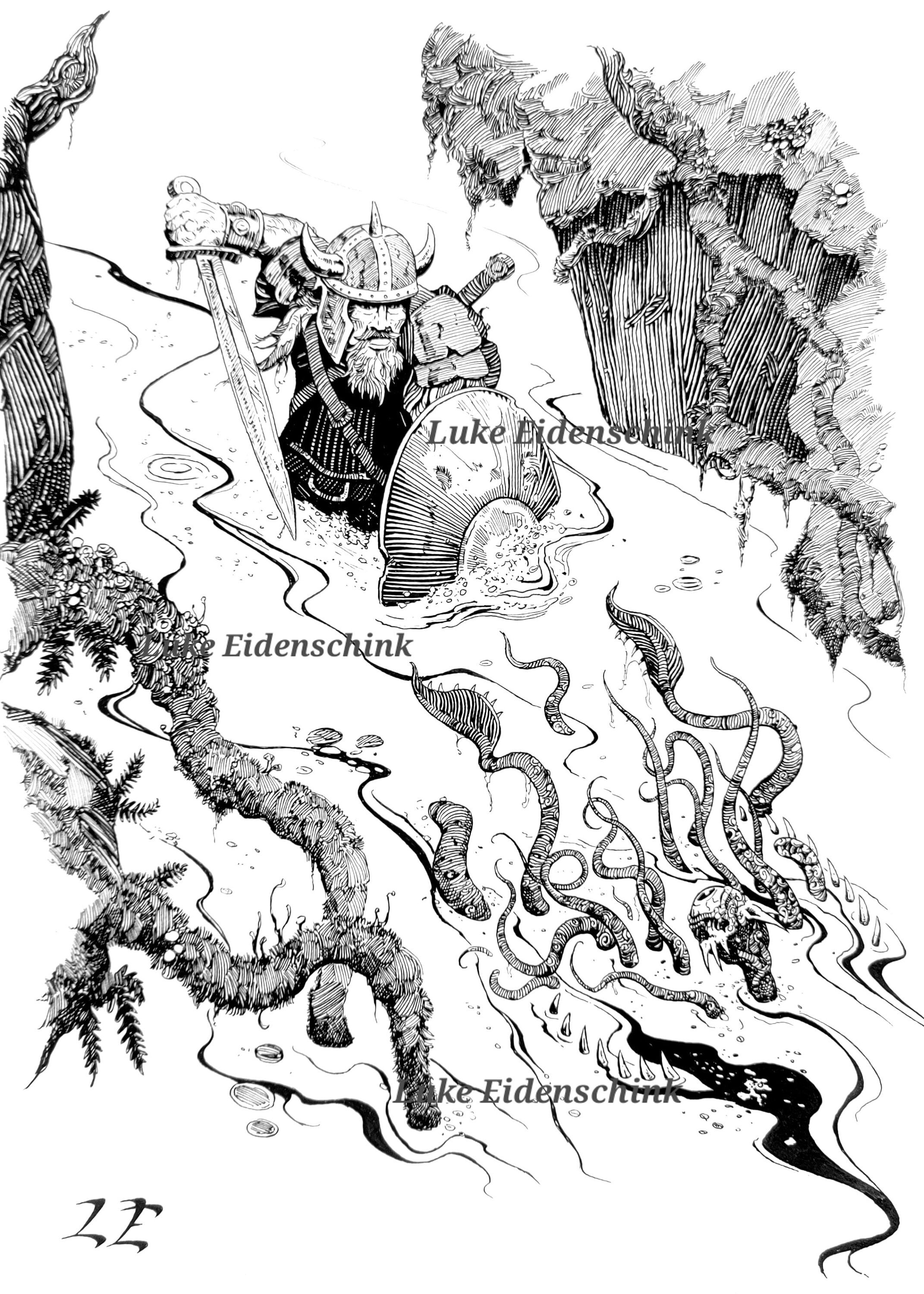 Print the Lurker Pen and Ink , Fantasy , Dungeons and Dragons - Etsy