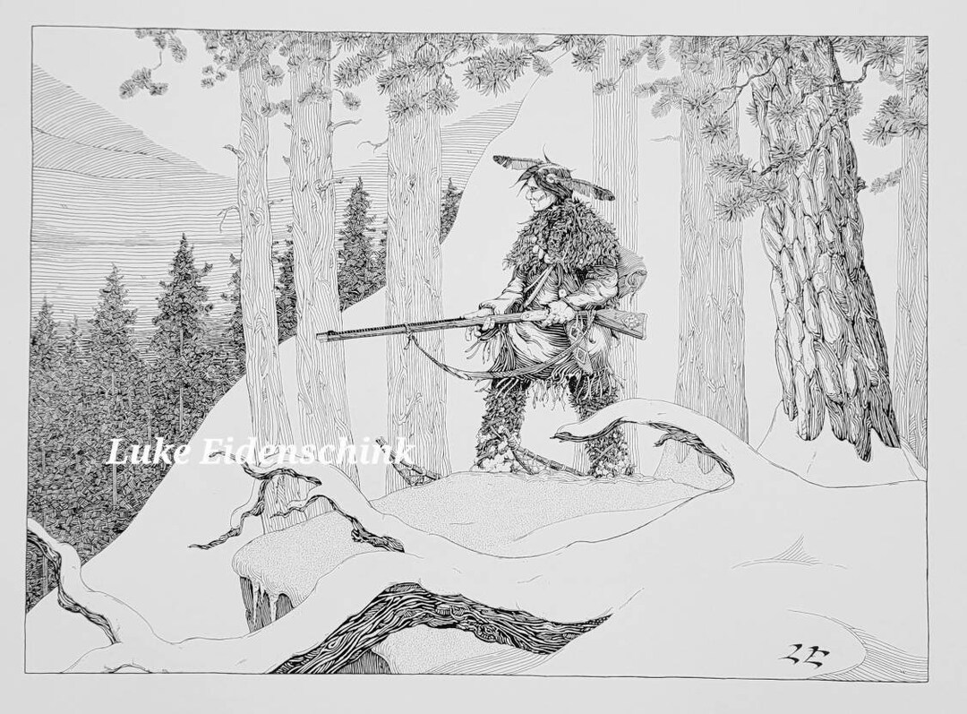 Print Hunter Ink Drawing Art Print Native American - Etsy