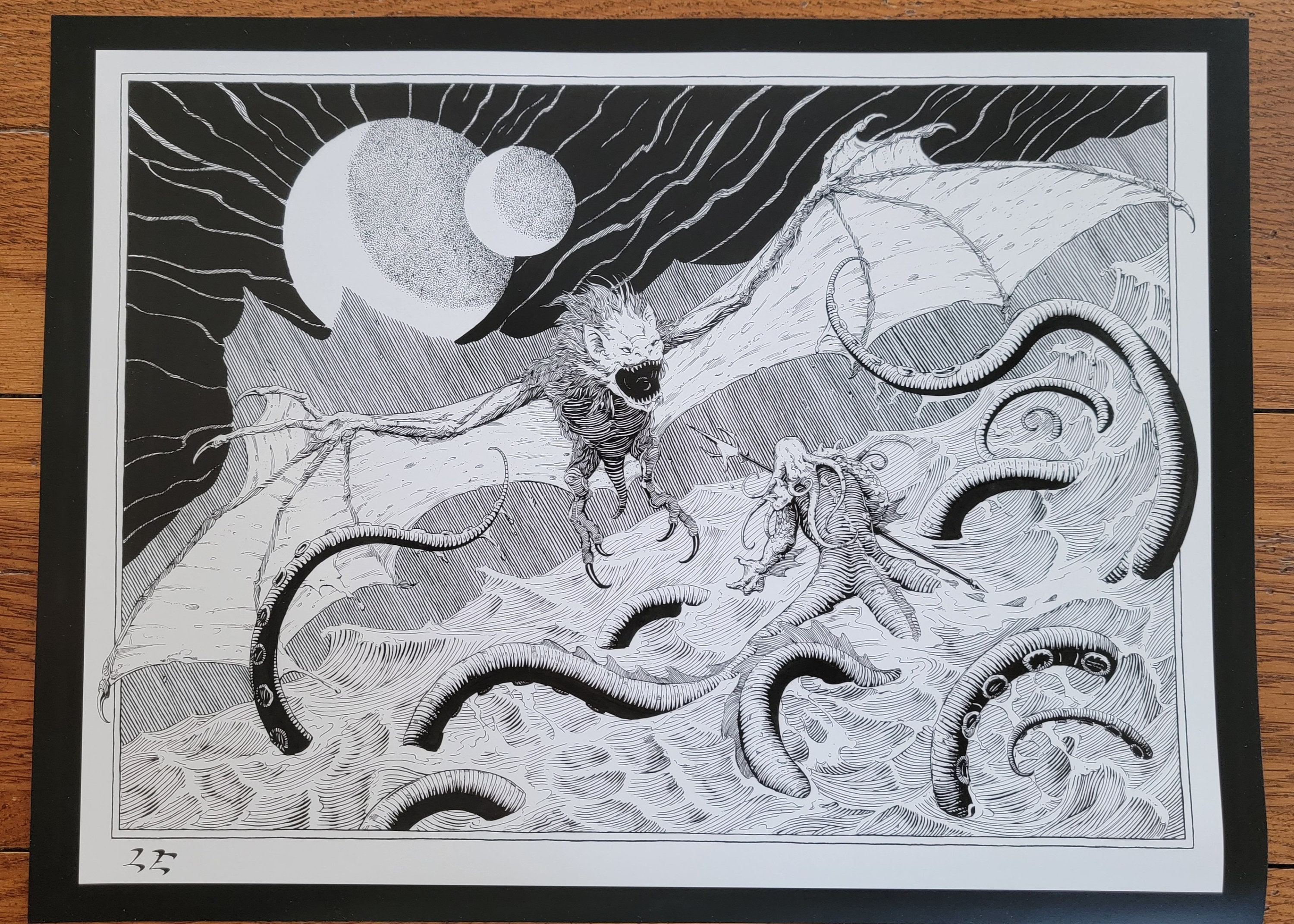 Fantasy Art Print 'ancient Enemies' , Ink Drawing - Etsy