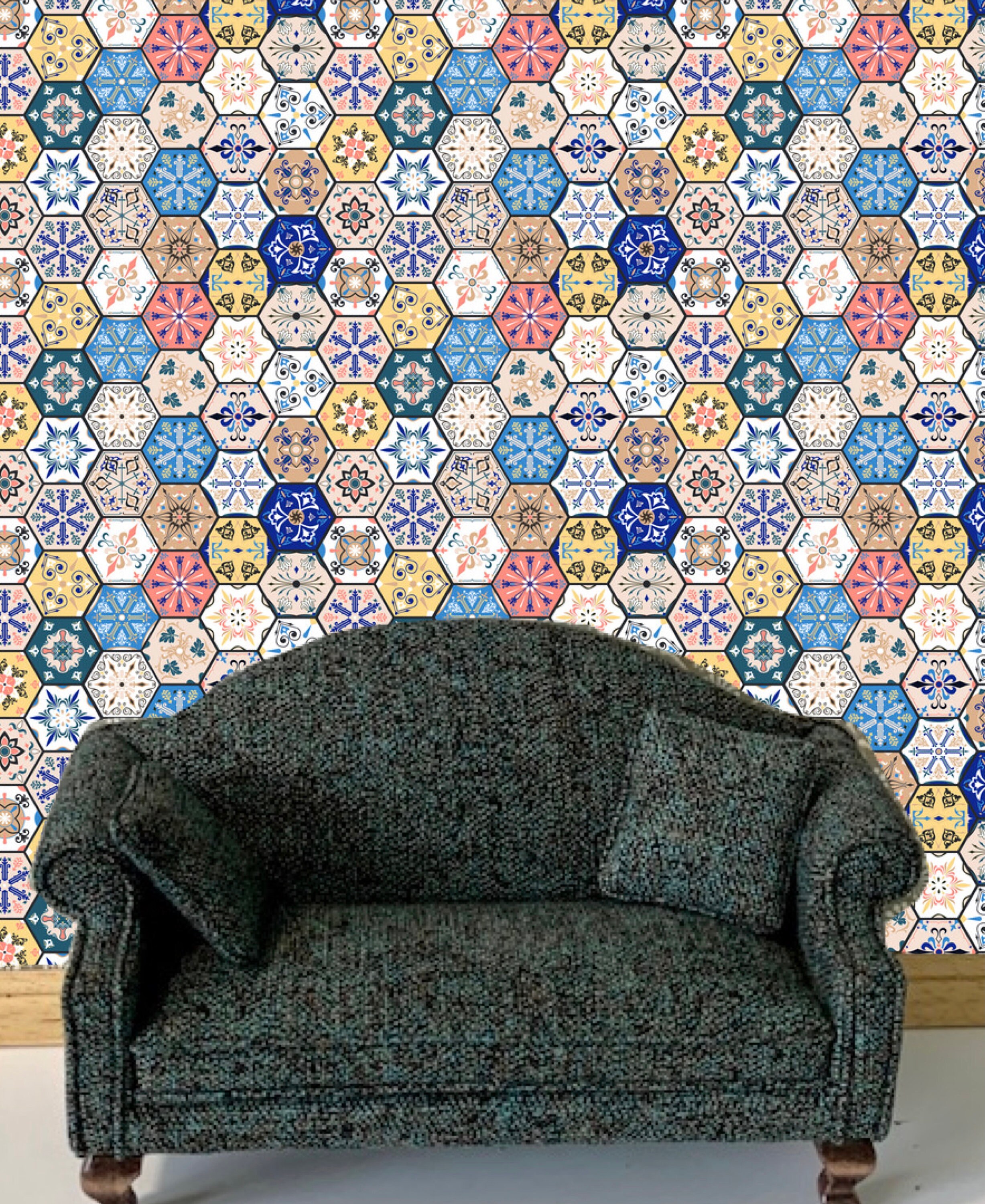 Hexagon Coral & Blue Tile Wallpaper Flooring Miniatures~printable - Etsy