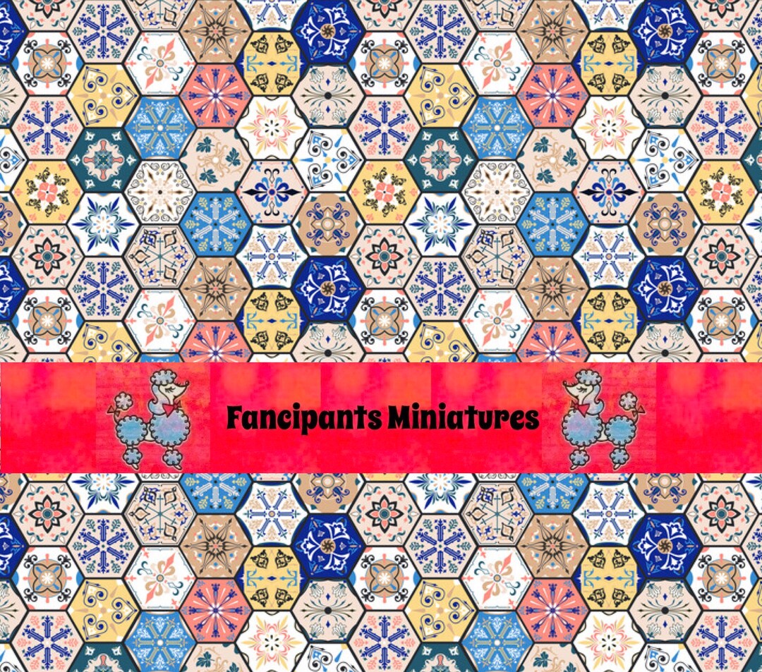 Hexagon Coral & Blue Tile Wallpaper Flooring Miniatures~printable - Etsy