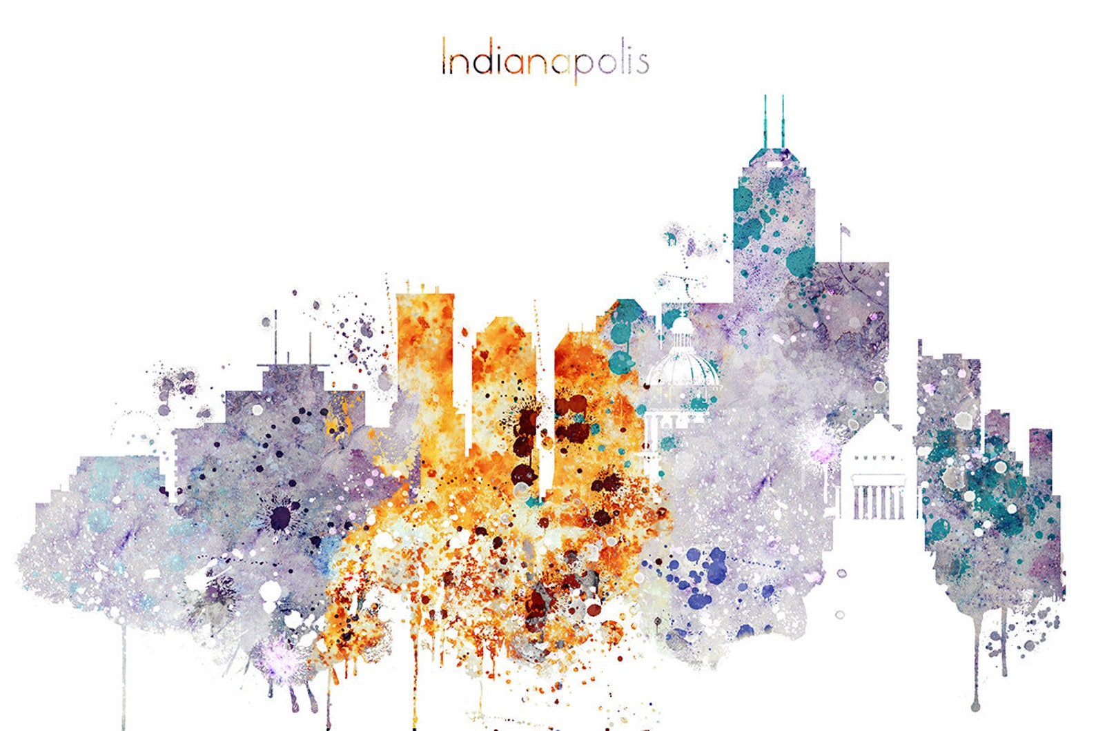 Indianapolis Watercolor Skyline, Indianapolis Printable Skyline ...