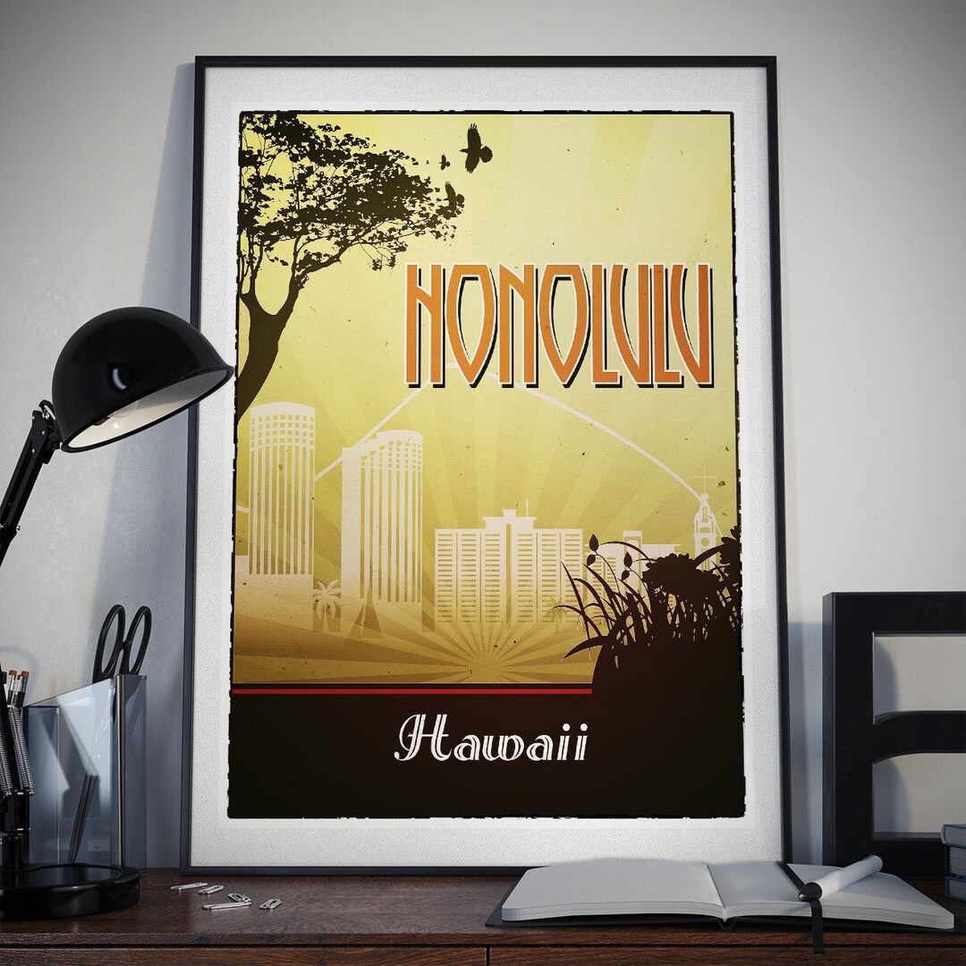 Honolulu Print Retro Wall Art Poster Vintage Design City - Etsy
