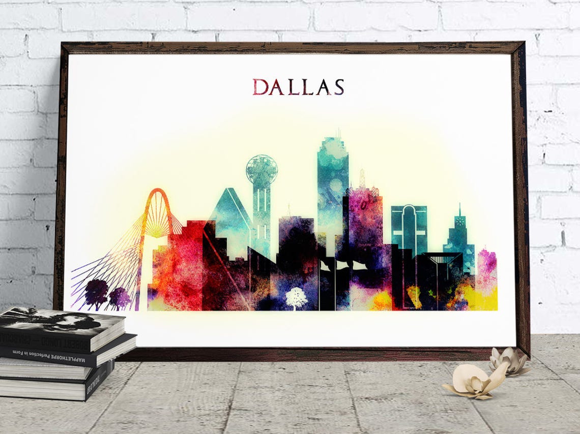 Dallas Skyline Texas Digital Poster Watercolor Dallas - Etsy