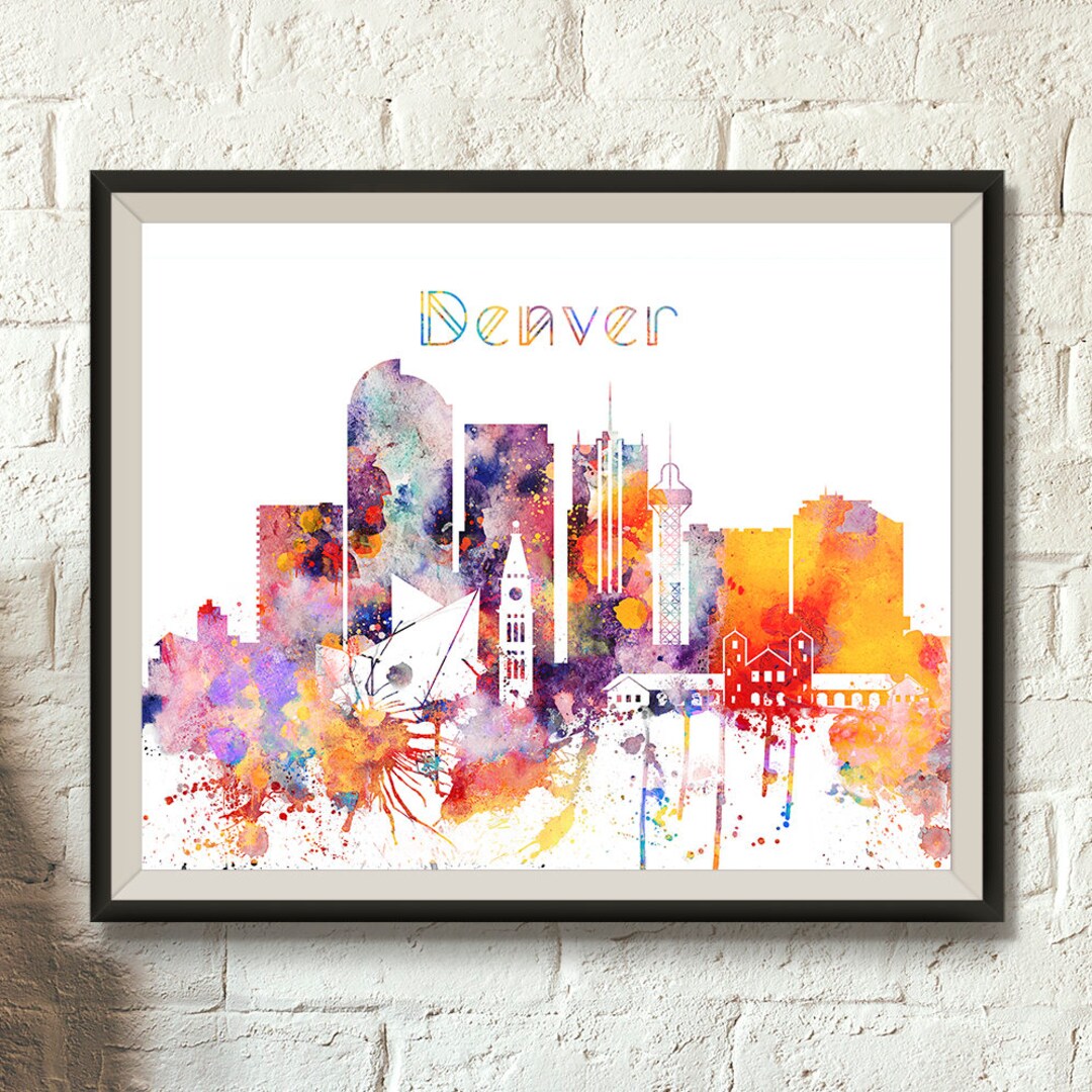 Denver Skyline Denver Digital Poster Watercolor Colorado - Etsy