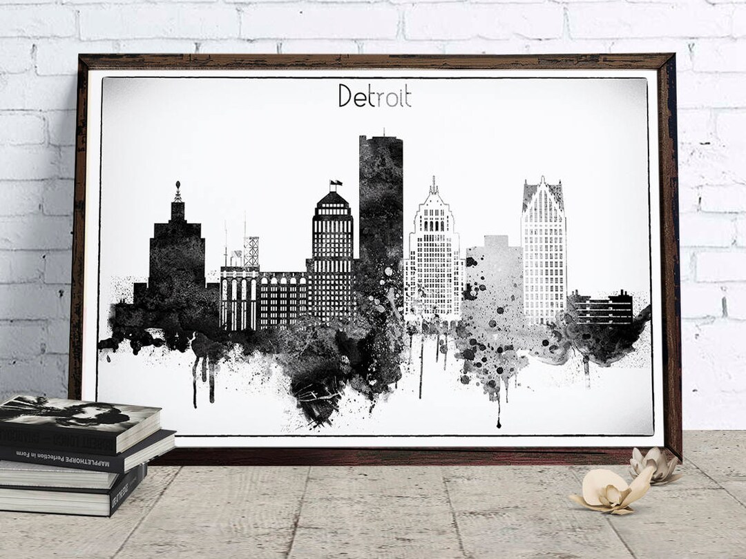 Detroit Black White Decor, Detroit Cityscape, Downloadable Wall Art ...