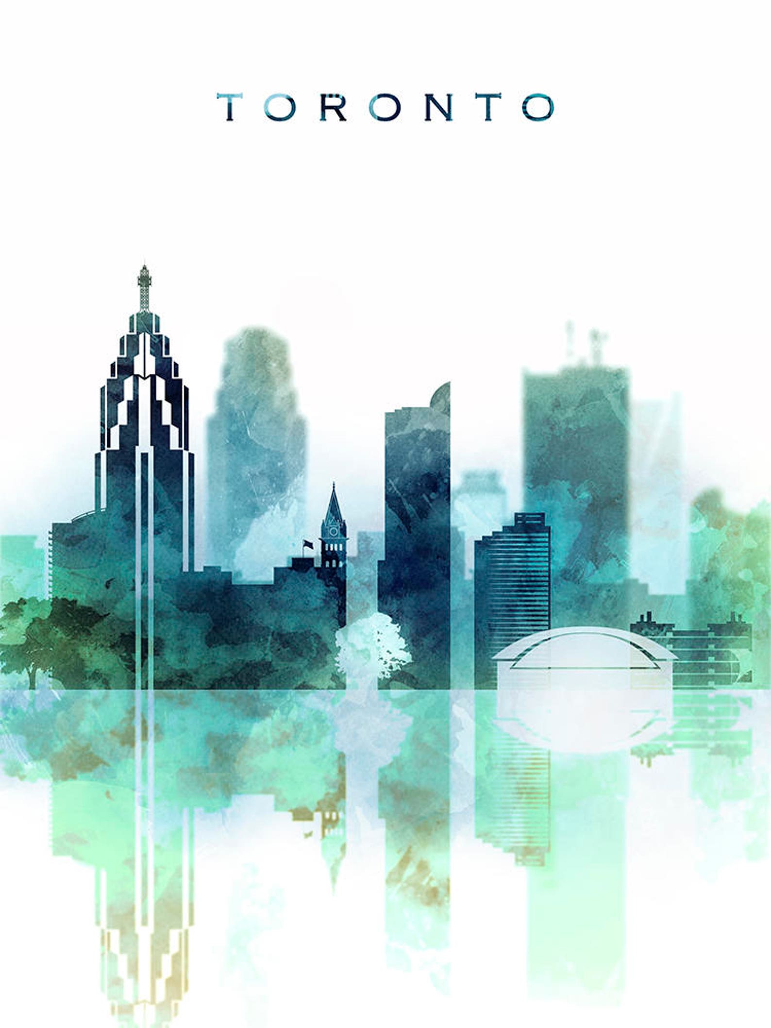 Toronto Named Skyline Digital Poster Watercolor Canada - Etsy