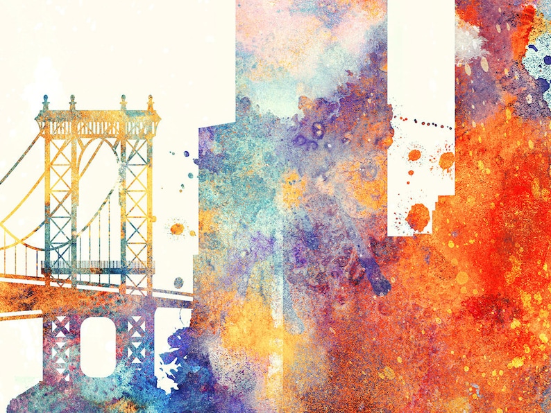 New York Digital Poster, City Skyline, NY Watercolor, New York ...