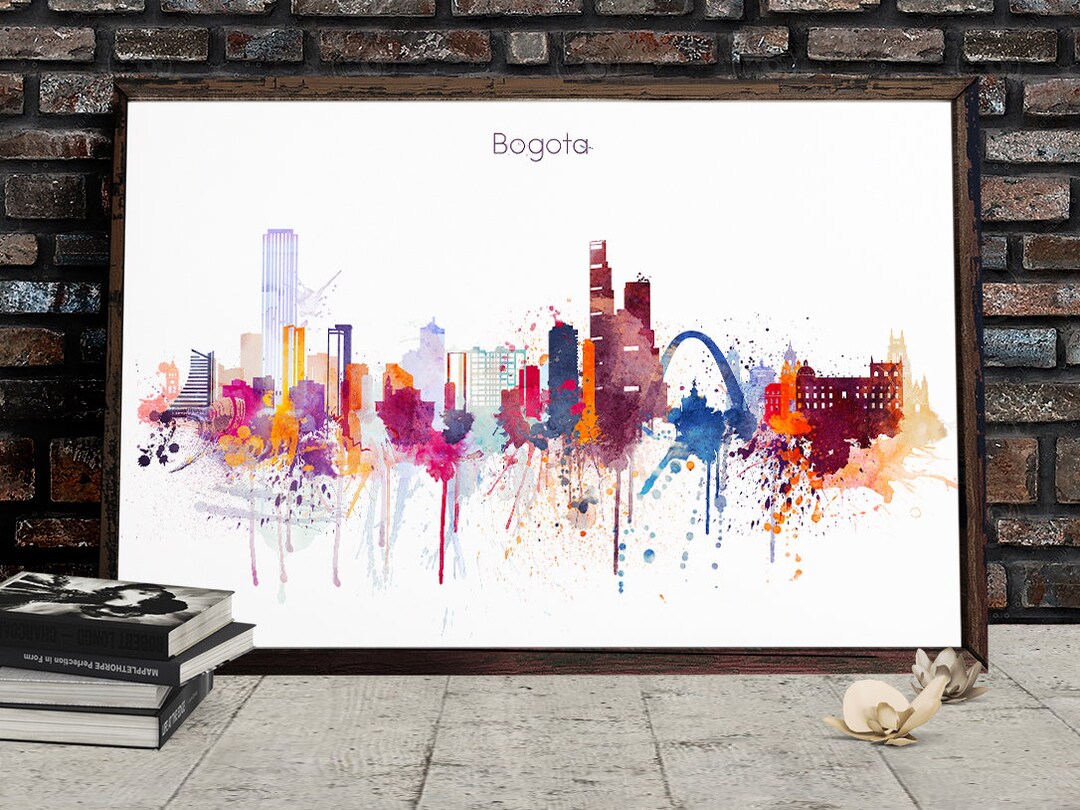 Bogota Wall Art Print Bogota Digital Skyline Poster Watercolor Colombia ...