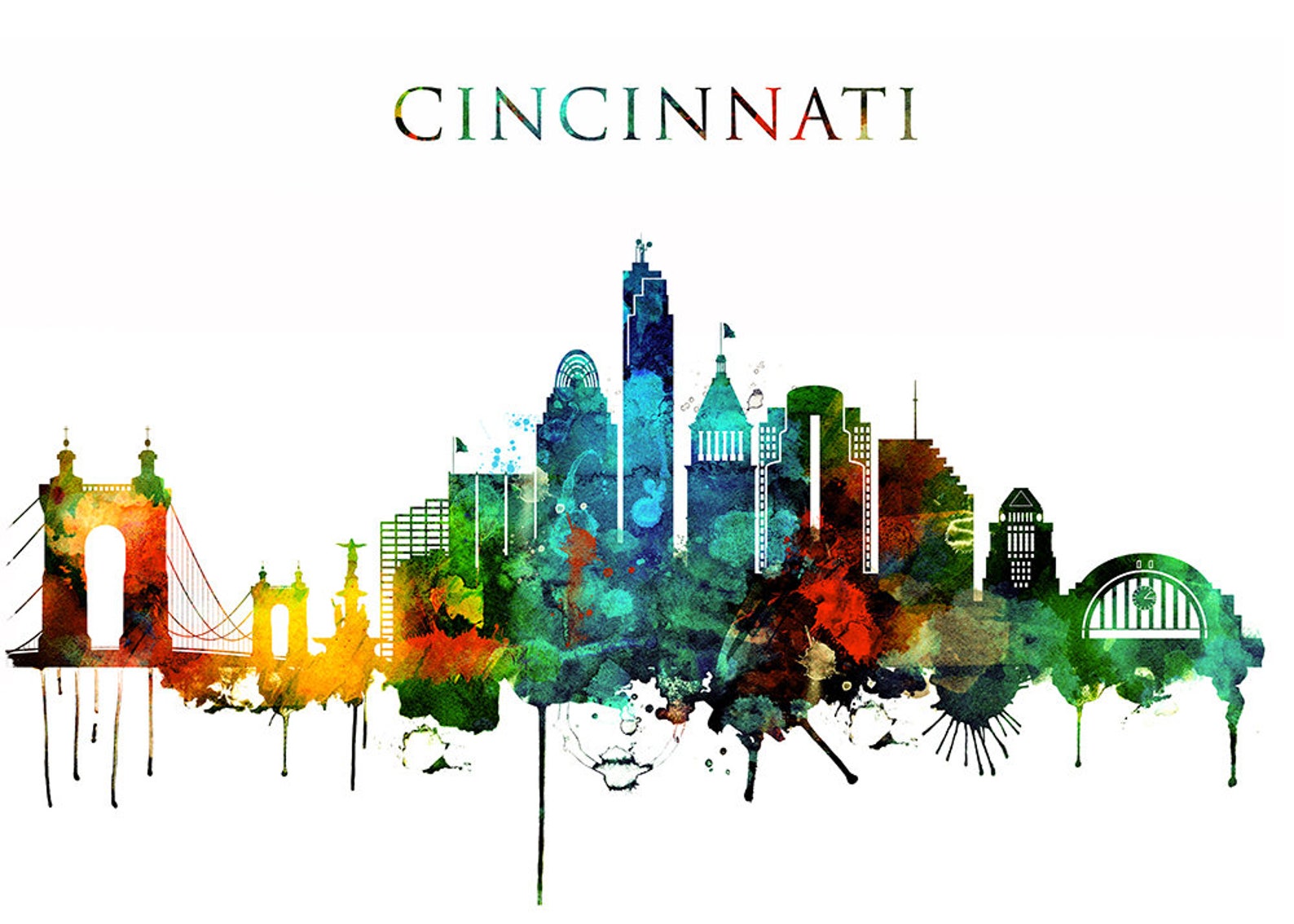 Cincinnati Digital Poster City Skyline Cincinnati - Etsy