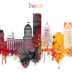 Detroit Watercolor Decor, Detroit Cityscape, Downloadable Wall Art ...