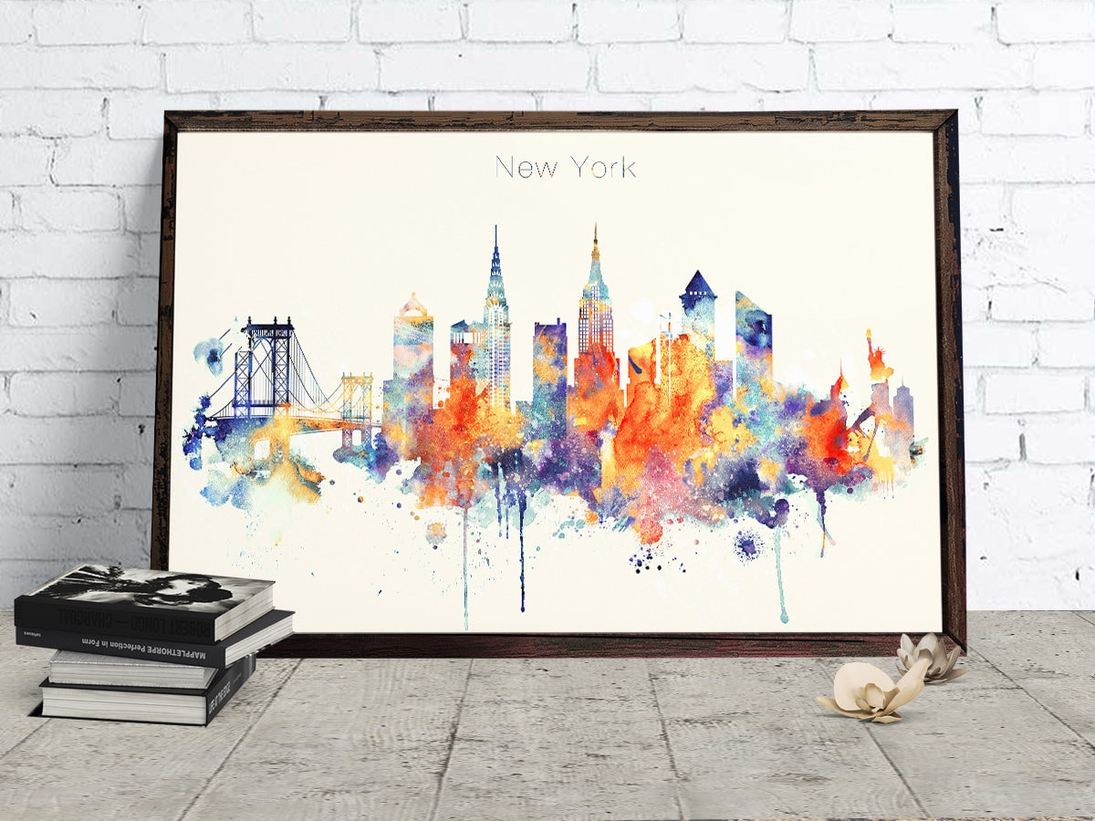 New York Digital Poster, City Skyline, NY Watercolor, New York ...