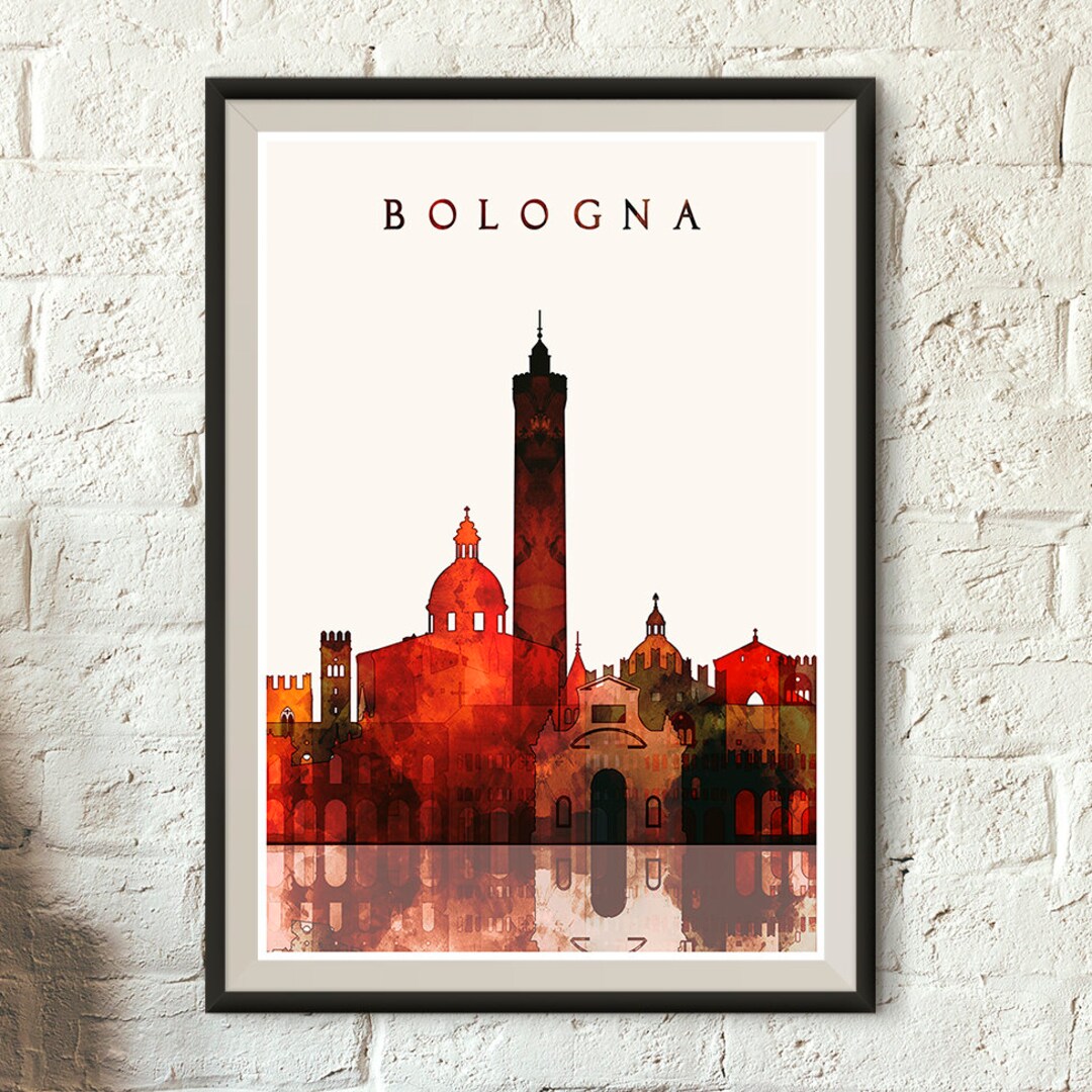 Bologna Skyline Print Red Travel Decor Watercolor Poster Italy Gift ...